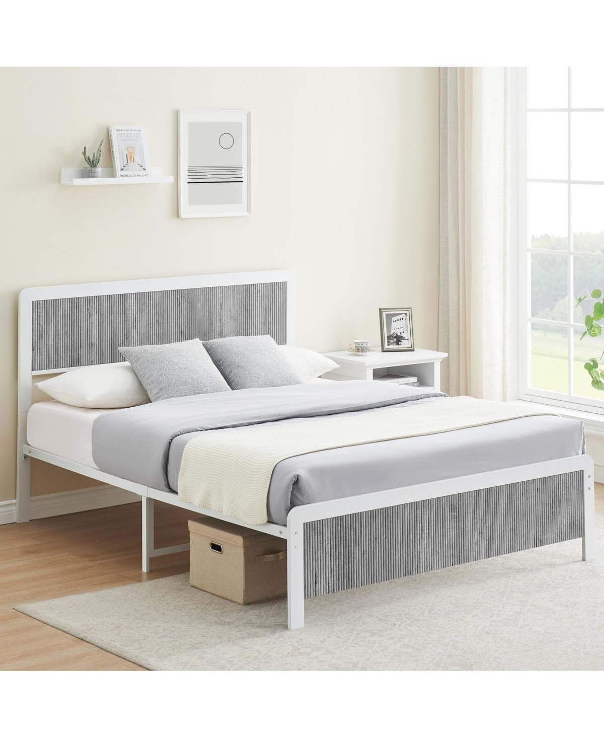 Click here for gaomon Queen Bed Frame  Curved Wood Headboard and... prices