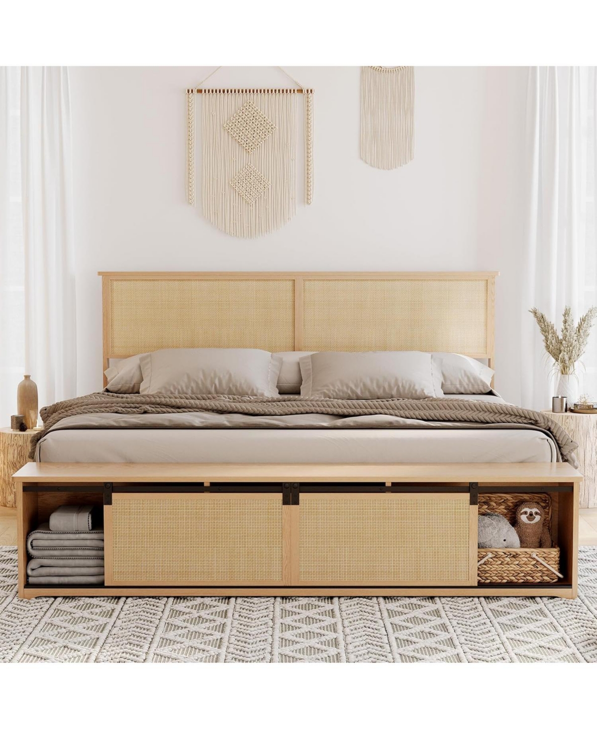 Click here for gaomon Full Rattan Platform Bed with Sliding Barn... prices