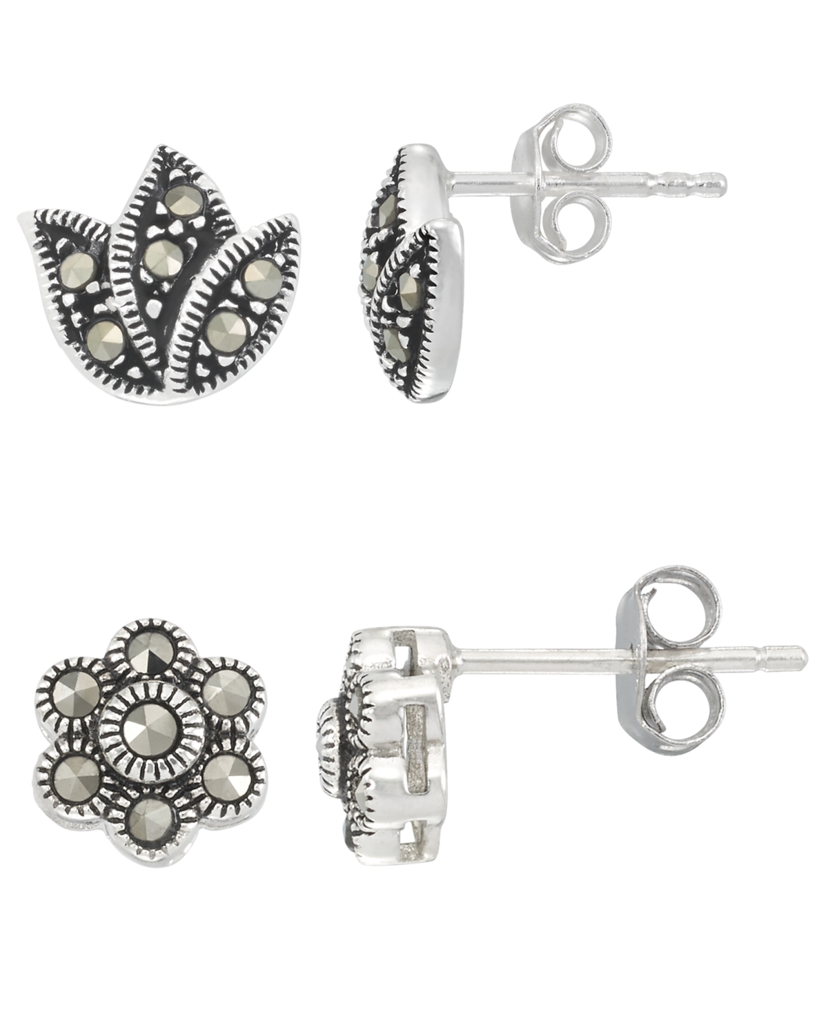 Click here for Macys 2-Pc. Marcasite Flower and Lotus Stud Earrin... prices