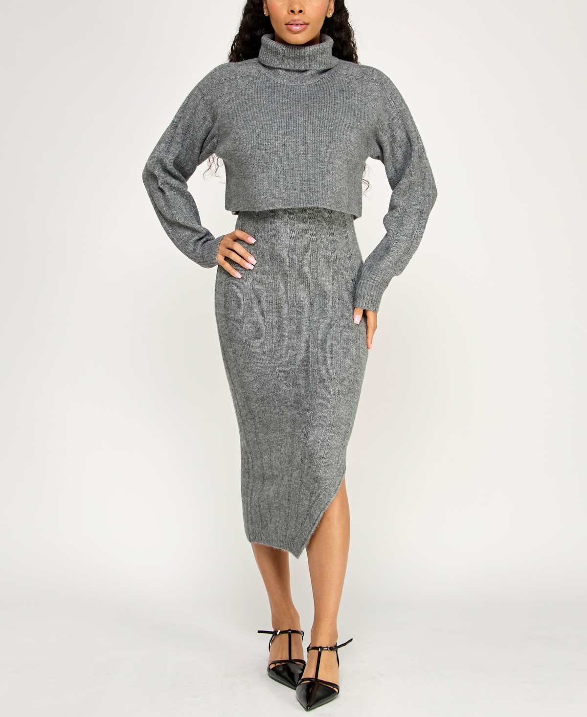 Click here for Bcx Juniors Turtle Neck Sweater Dress - Charcoal prices