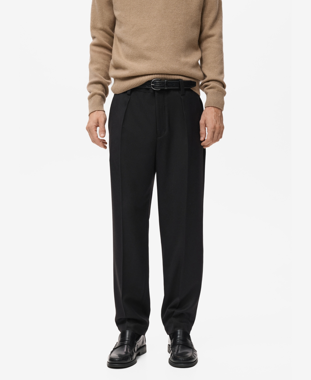 Click here for Mango Mens Regular-Fit Pleated Pants - Black prices