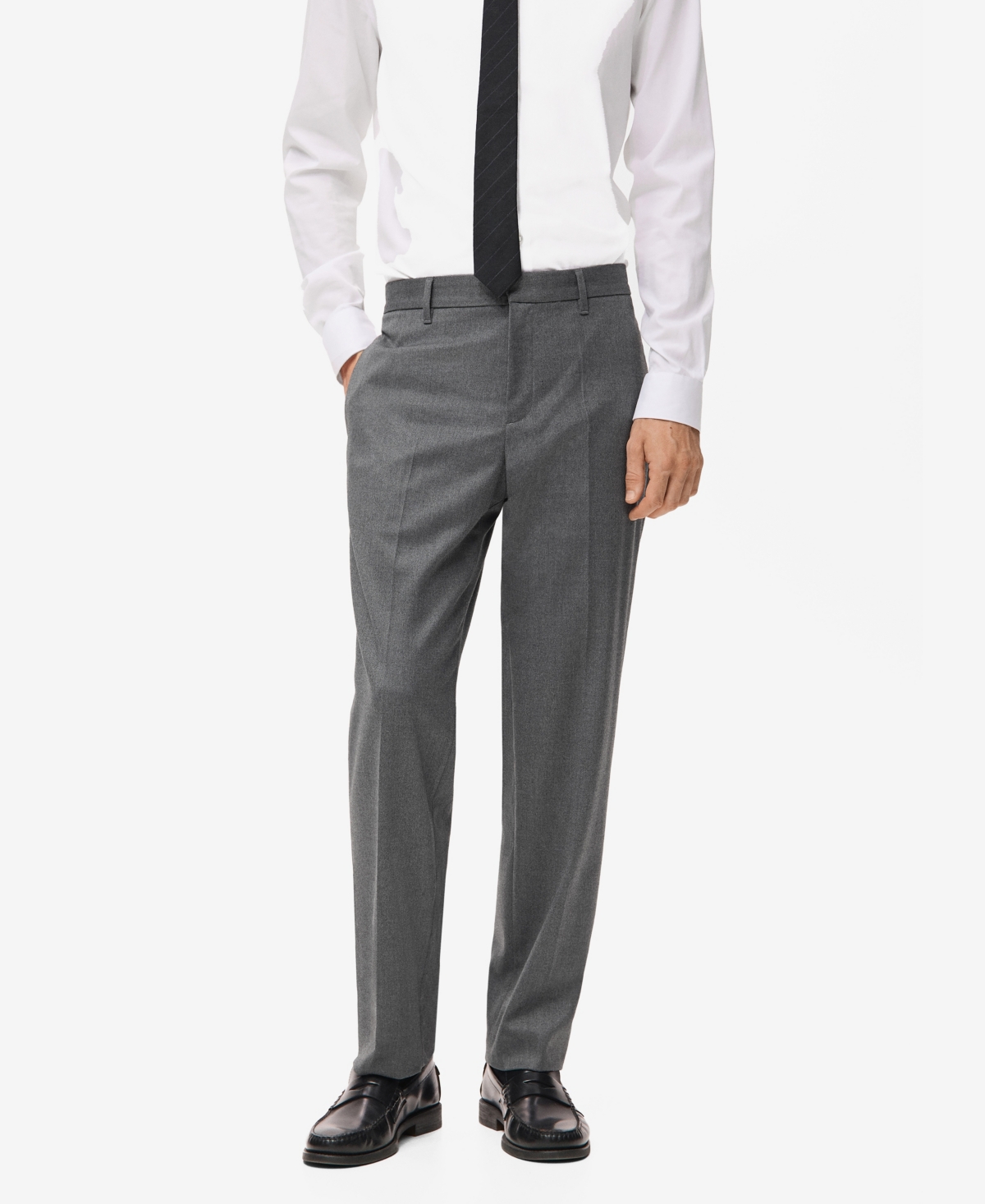 Click here for Mango Mens Flowy Straight-Fit Pants - Gray prices