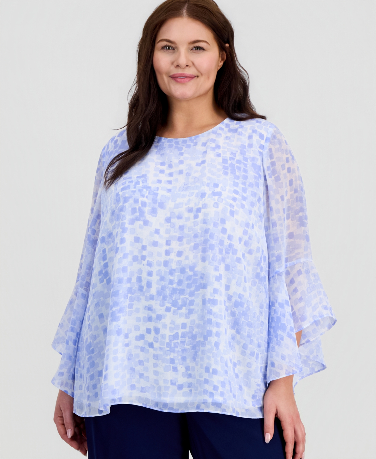 Click here for Kasper Plus Size Printed Ruffled-Sleeve Blouse - P... prices
