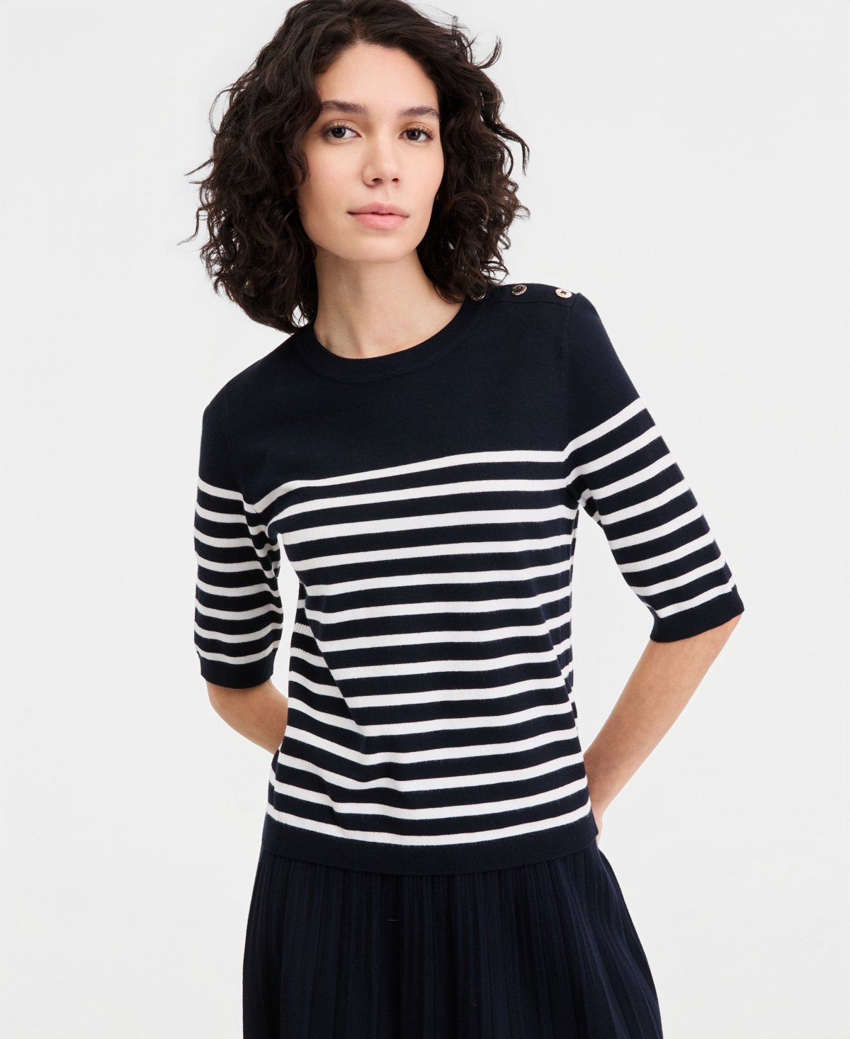 Click here for Nautica Jeans Womens Elbow-Sleeve Button-Trim Swea... prices