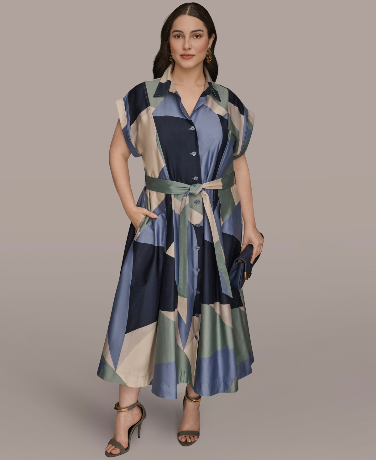 Click here for Donna Karan New York Plus Size Printed Collared Sh... prices