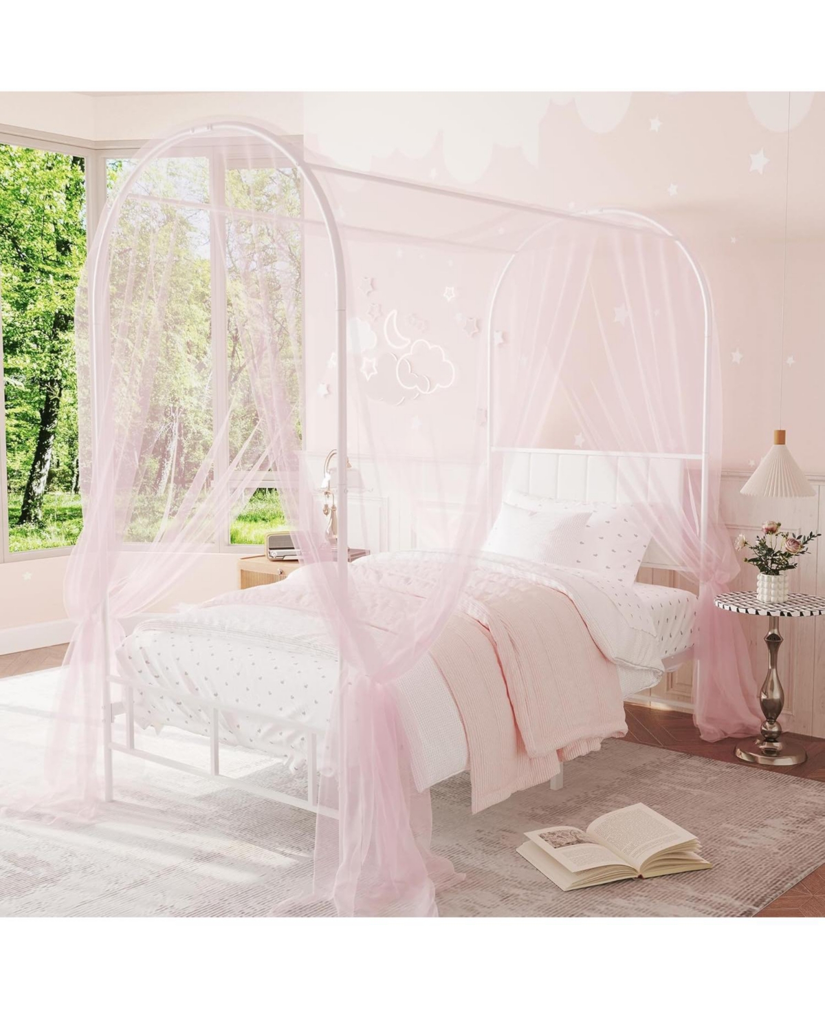 Click here for gaomon Twin Canopy Bed with Fabric Headboard  Meta... prices