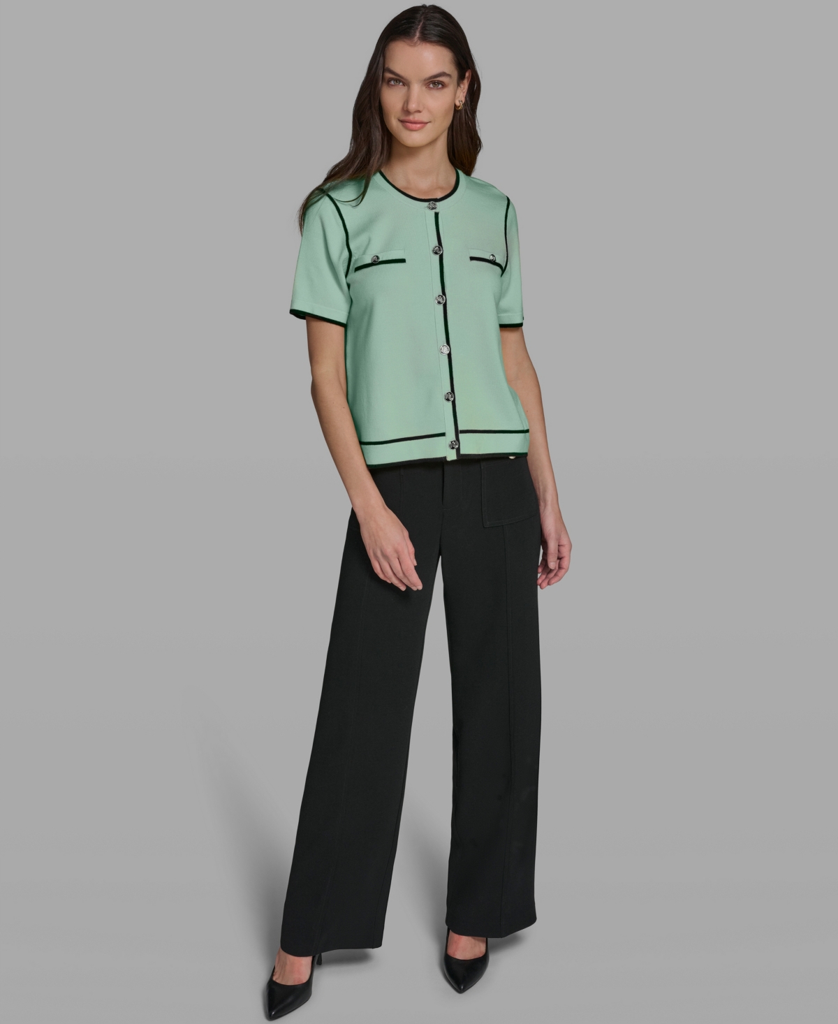 Click here for Karl Lagerfeld Paris Petite Short-Sleeve Tipped Sw... prices