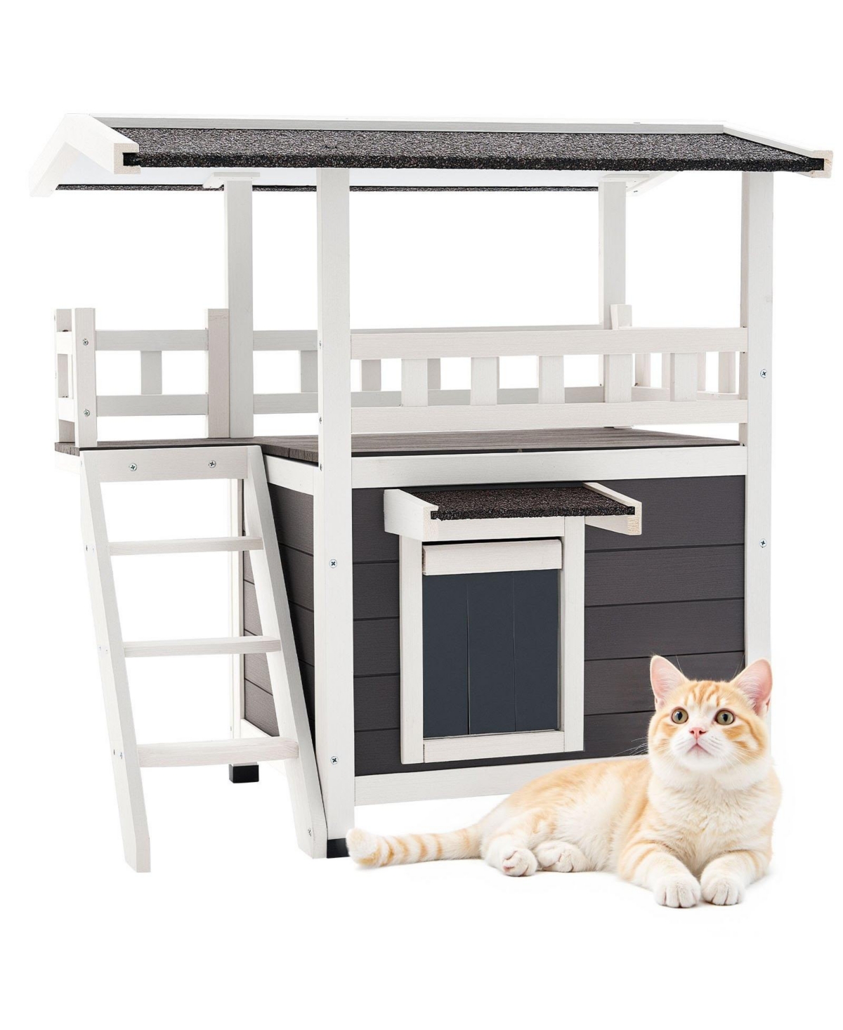 Click here for Cozito 30 2-Story Wooden Outdoor Cat House with Ba... prices
