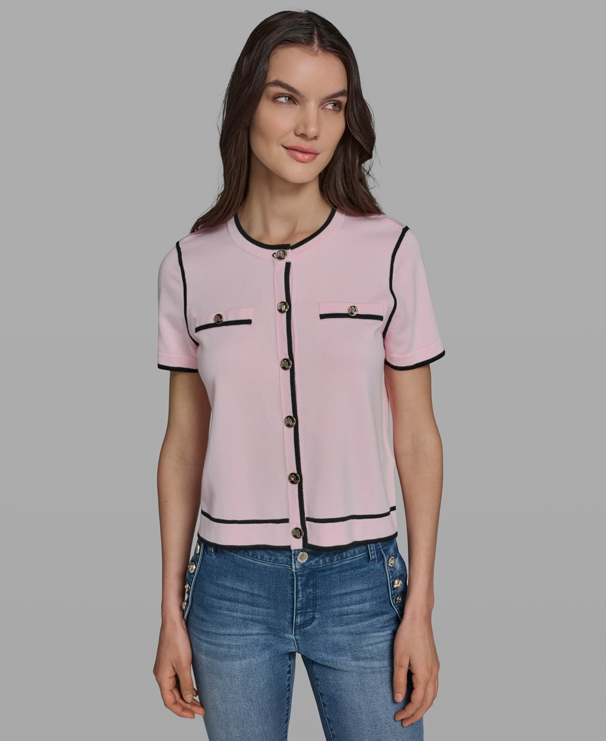 Click here for Karl Lagerfeld Paris Petite Short-Sleeve Tipped Sw... prices