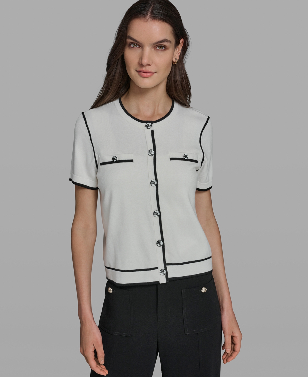 Click here for Karl Lagerfeld Paris Petite Short-Sleeve Tipped Sw... prices