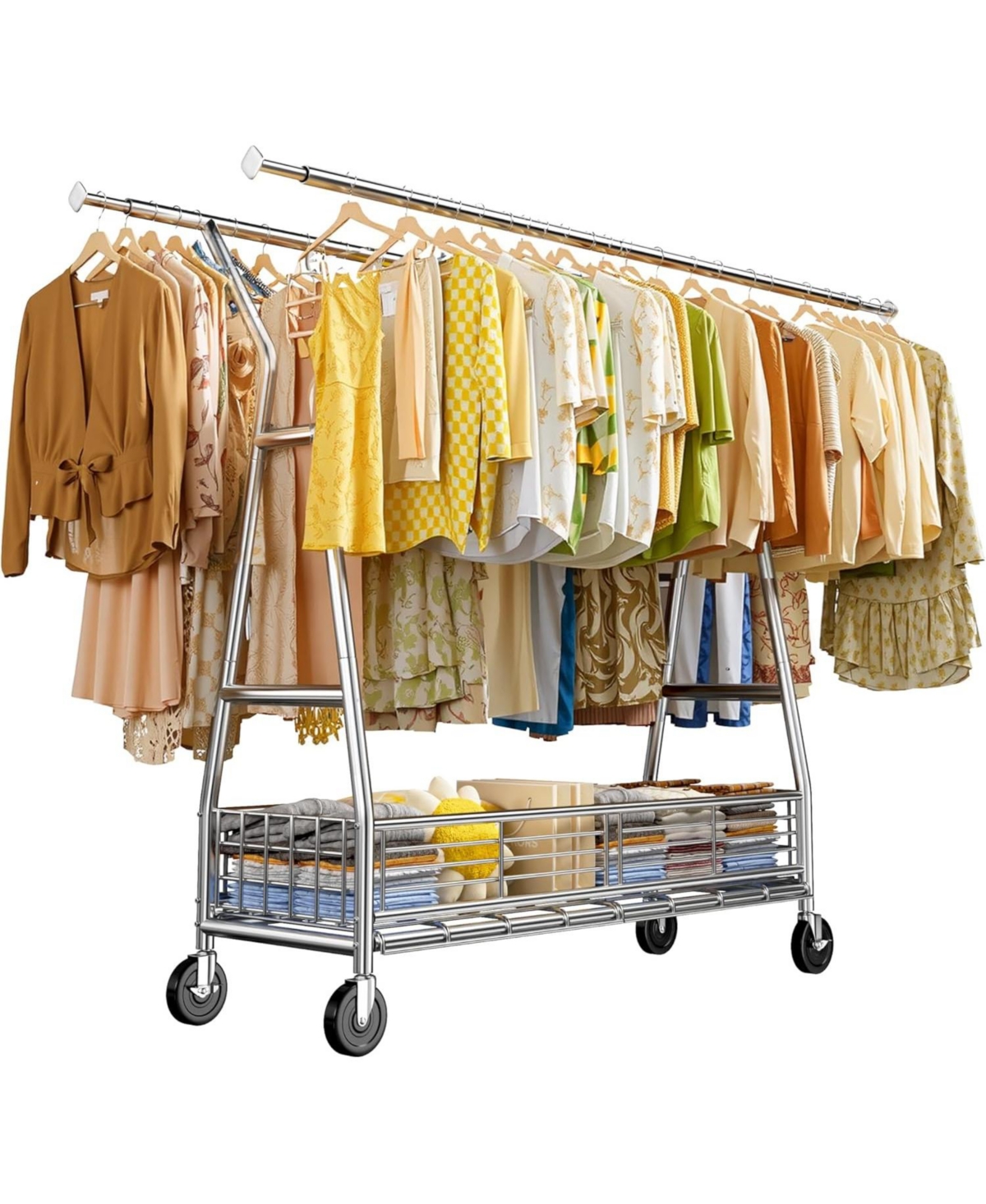 Click here for Raybee Double Rod Clothing Rack with Storage Baske... prices