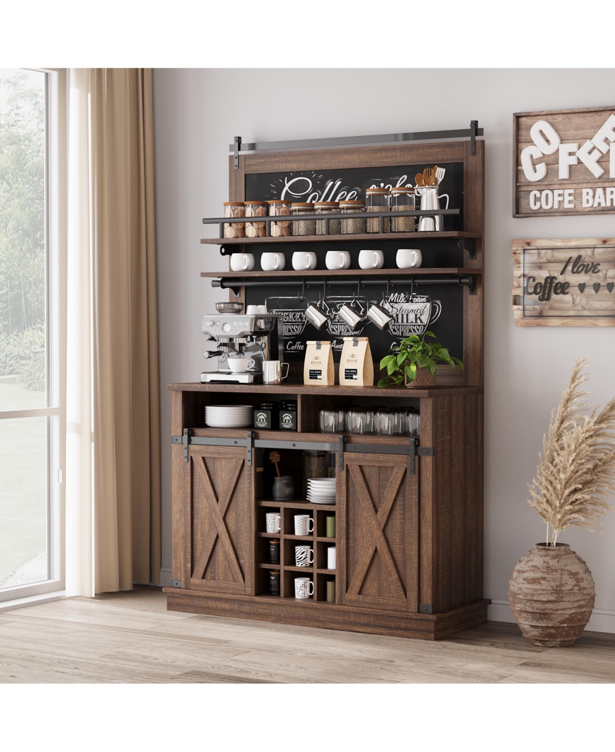 Click here for gaomon 75 Inch Farmhouse Coffee Bar Cabinet with S... prices