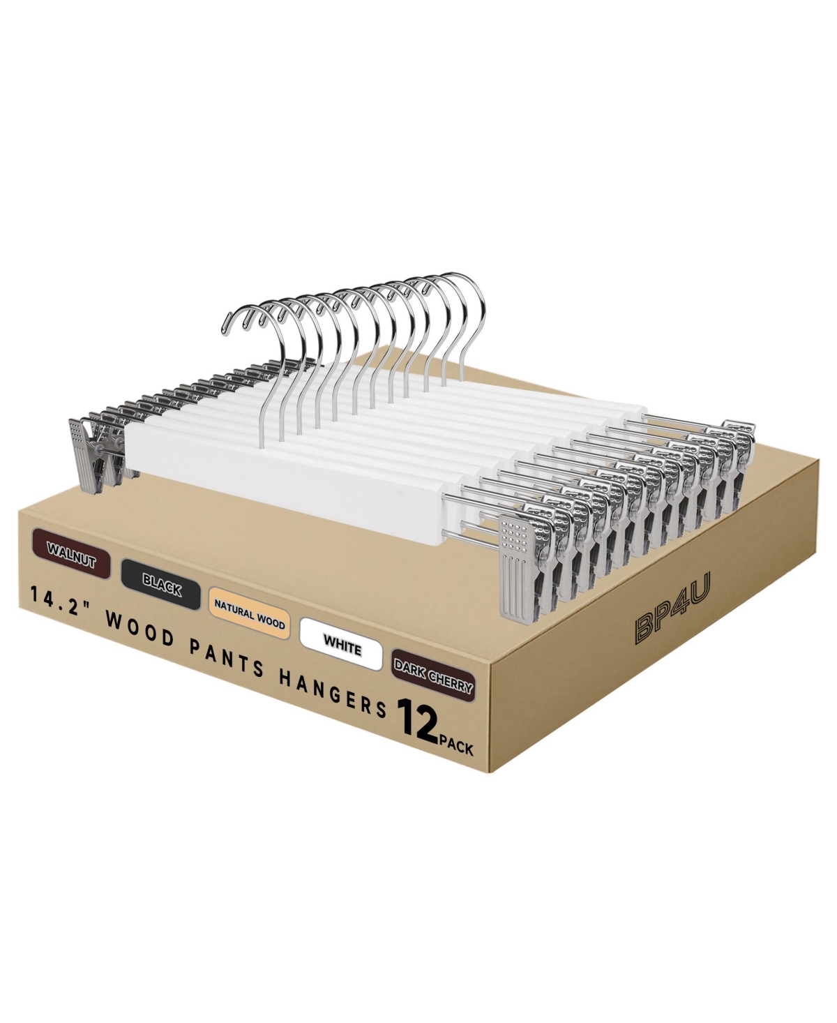 Click here for BP4U 12-Pack Premium Wooden Pants Hangers with Adj... prices