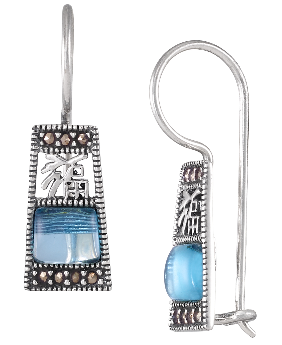 Click here for Macys Marcasite Blue Glass Drop Earrings in Sterli... prices