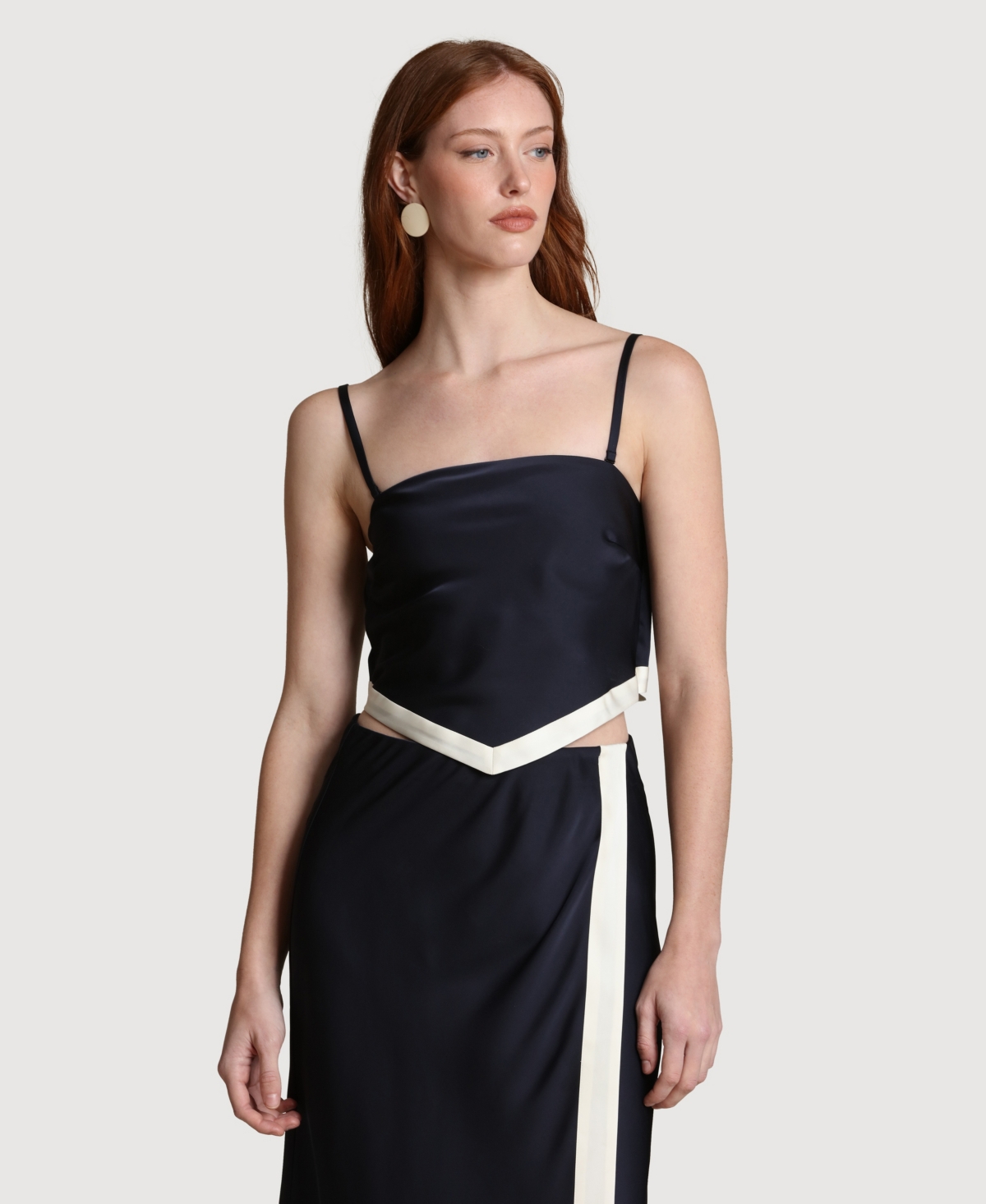 Click here for Avec Les Filles Womens Square Neck Scarf Top - Nav... prices