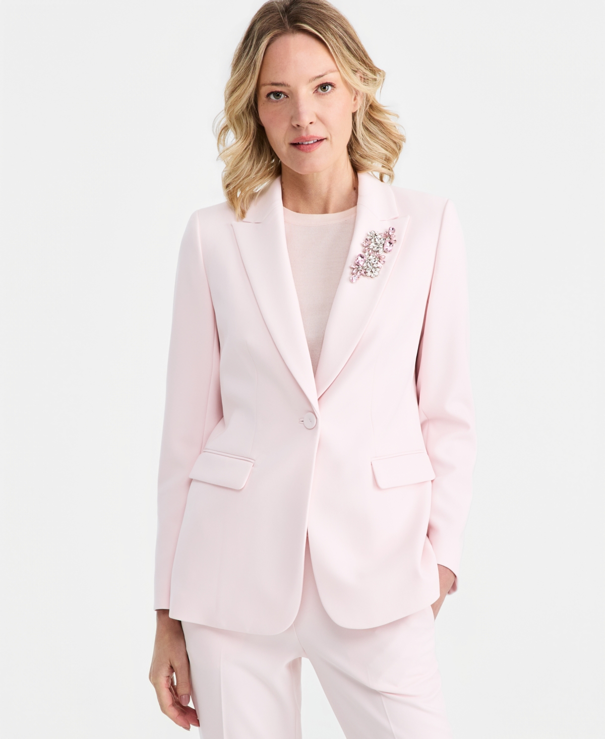 Click here for Anne Klein Womens Rhinestone-Brooch One-Button Bla... prices