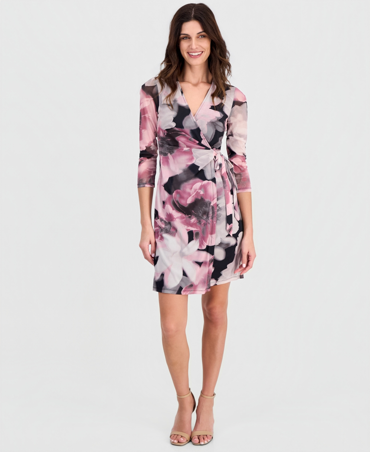 Click here for Anne Klein Womens Floral Printed Faux-Wrap Dress -... prices