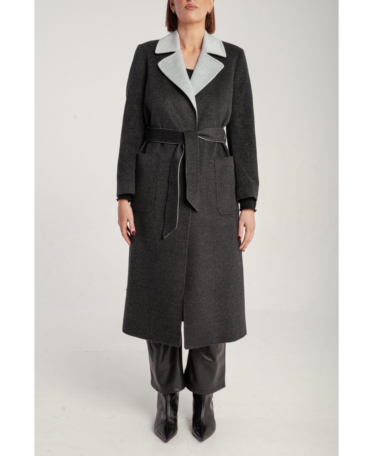 Click here for 1982 Womens Cashmere Belted Wrap Coat - V4mid grey prices