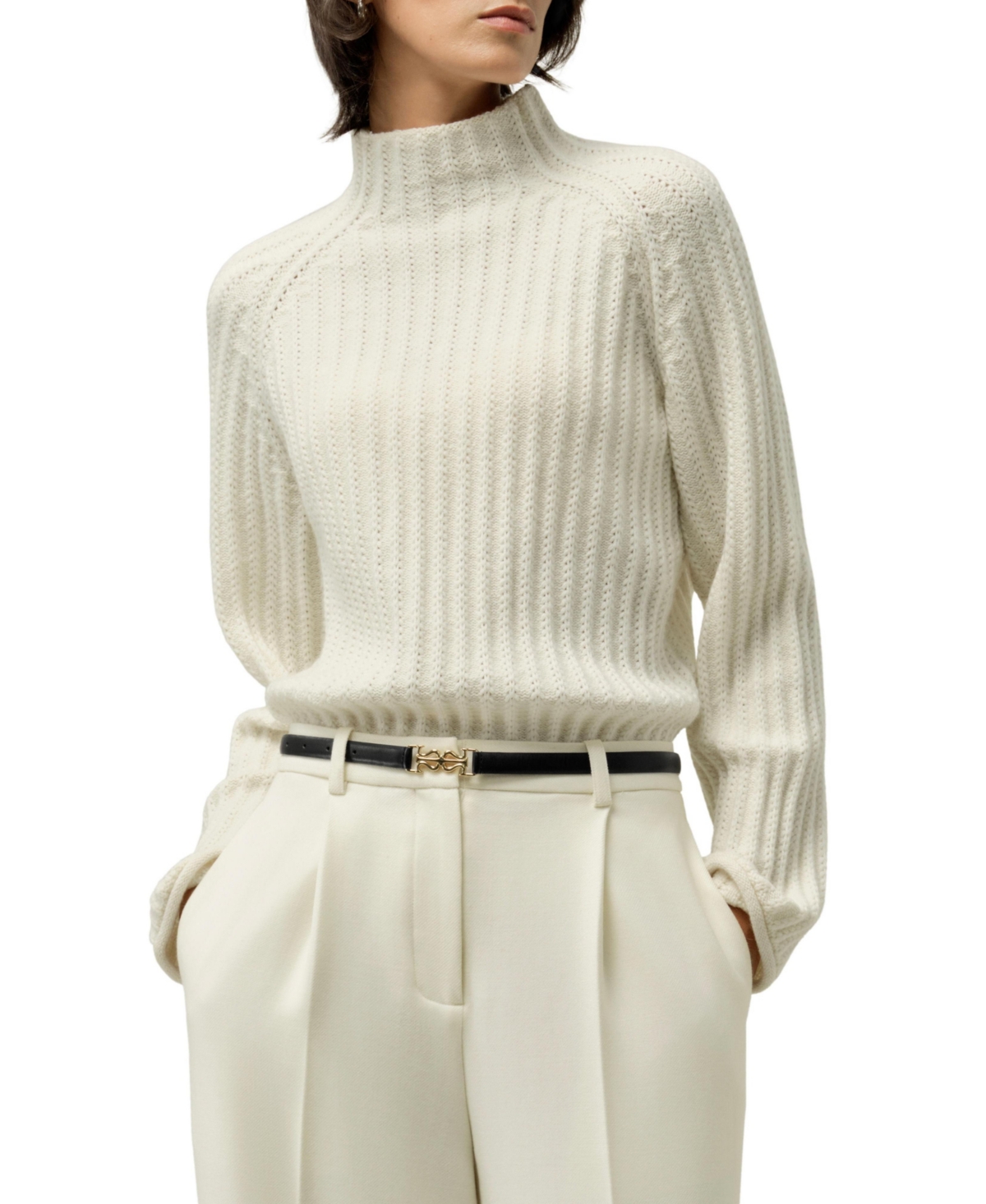 Click here for Lilysilk Womens Pointelle Mock Neck Sweater - Whit... prices