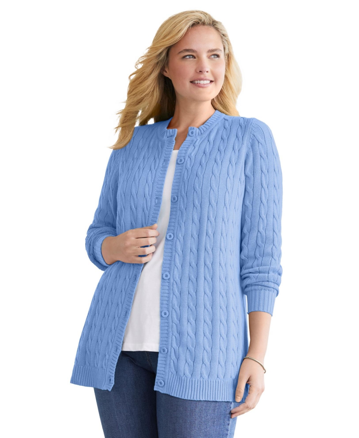 Click here for Woman Within Womens Within Cotton Cable Knit Cardi... prices