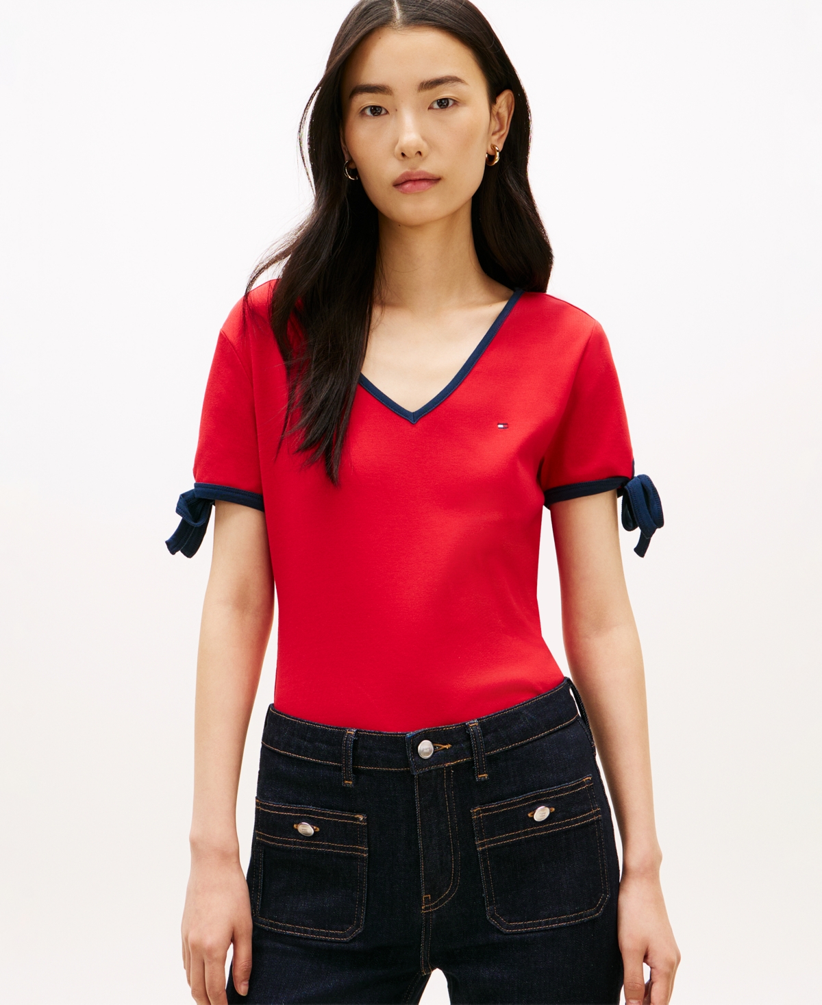 Click here for Tommy Hilfiger Womens Bow Detail V-Neck T-Shirt -... prices