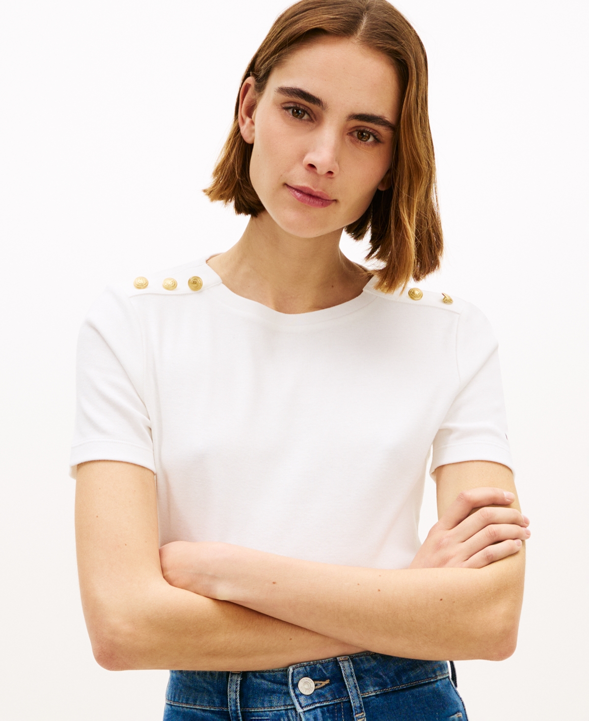 Click here for Tommy Hilfiger Womens Ribbed Boxy Crewneck T-Shirt... prices