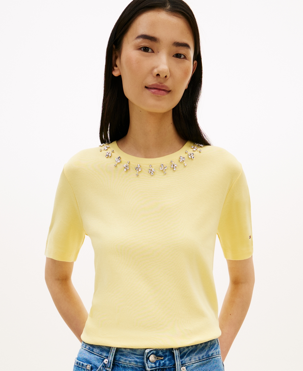 Click here for Tommy Hilfiger Womens Ribbed Bling T-Shirt - Citro... prices