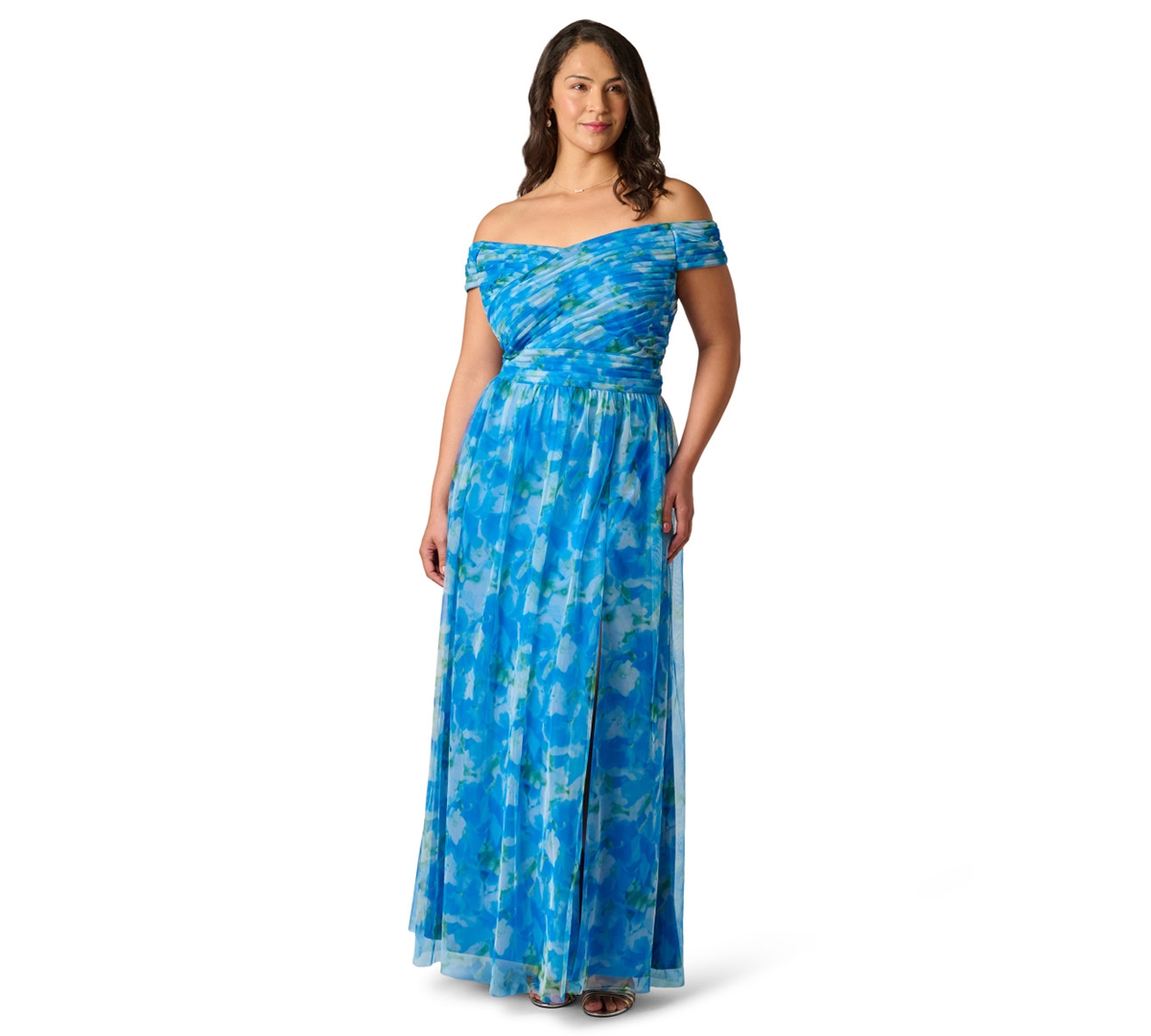Click here for Adrianna Papell Plus Size Printed Tulle Off-the-Sh... prices