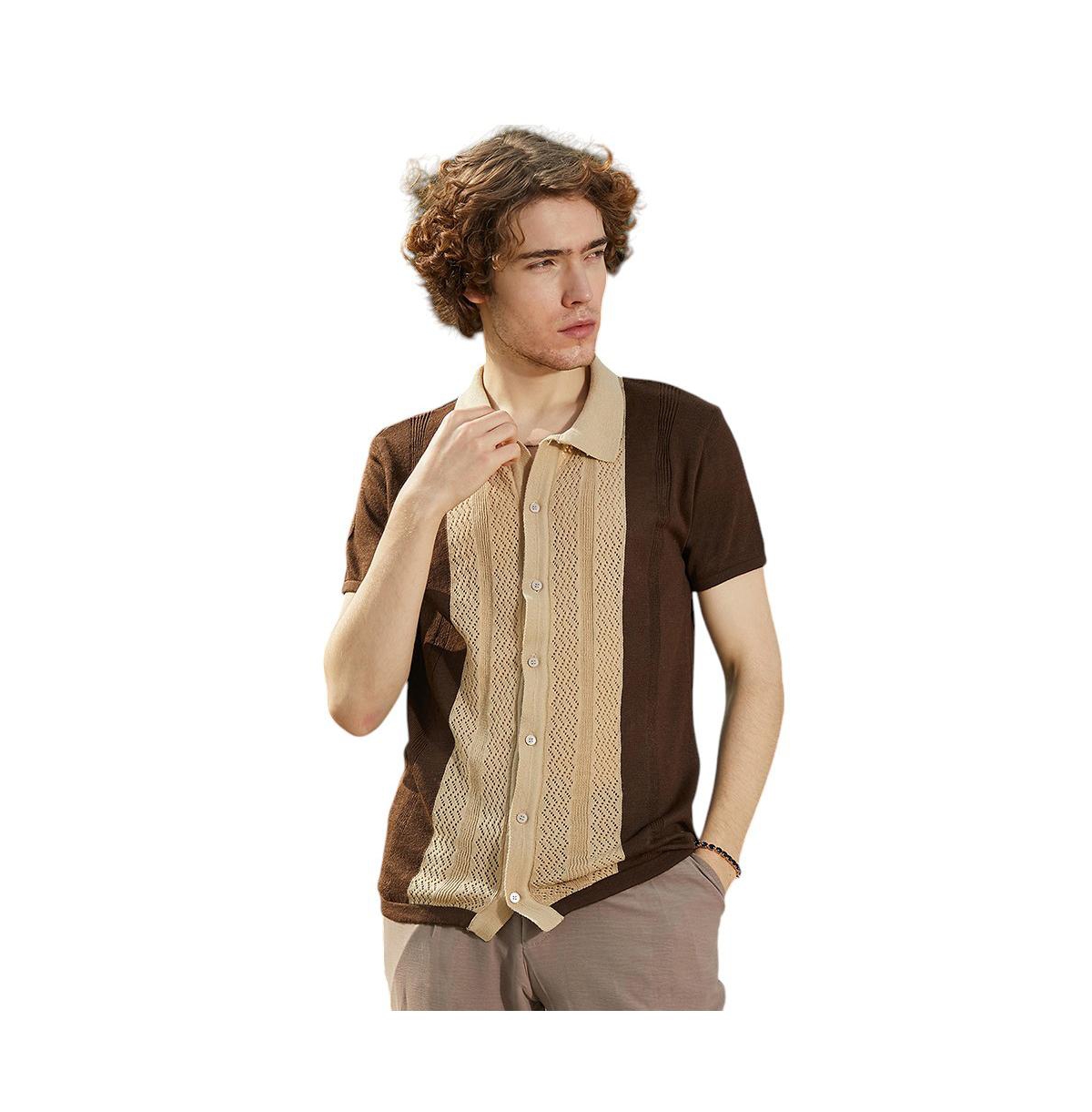 Click here for Campus Sutra Mens Block-Knit Slim-Fit Shirt - Beig... prices