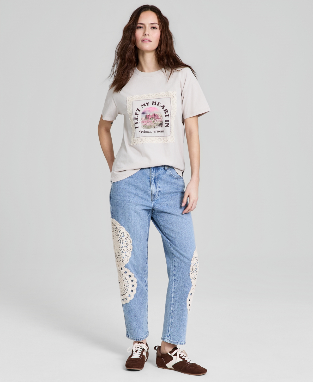 Click here for And Now This Womens High-Rise Crochet-Trim Ankle J... prices