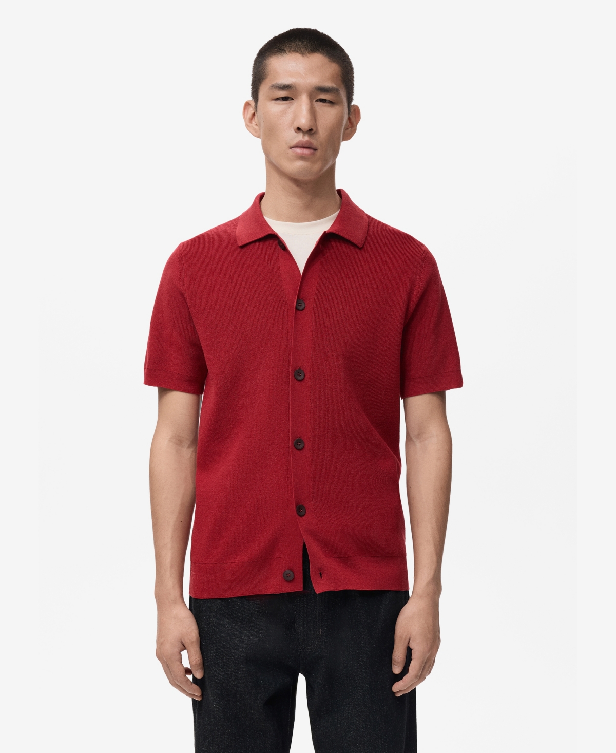 Click here for Mango Mens Cotton Knit Shirt - Red prices
