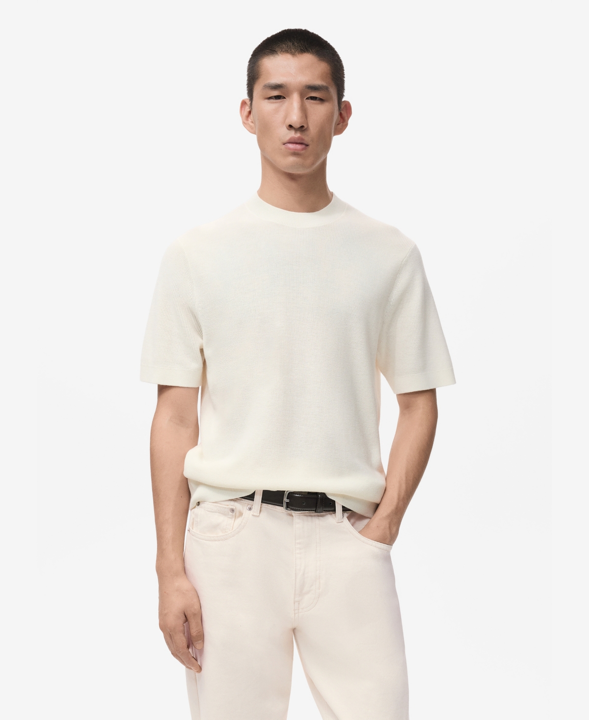 Click here for Mango Mens Knit Cotton T-Shirt - Off White prices