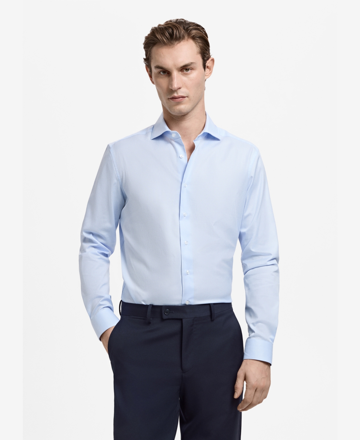Click here for Mango Mens Slim-Fit Micro-Print Twill Dress Shirt... prices