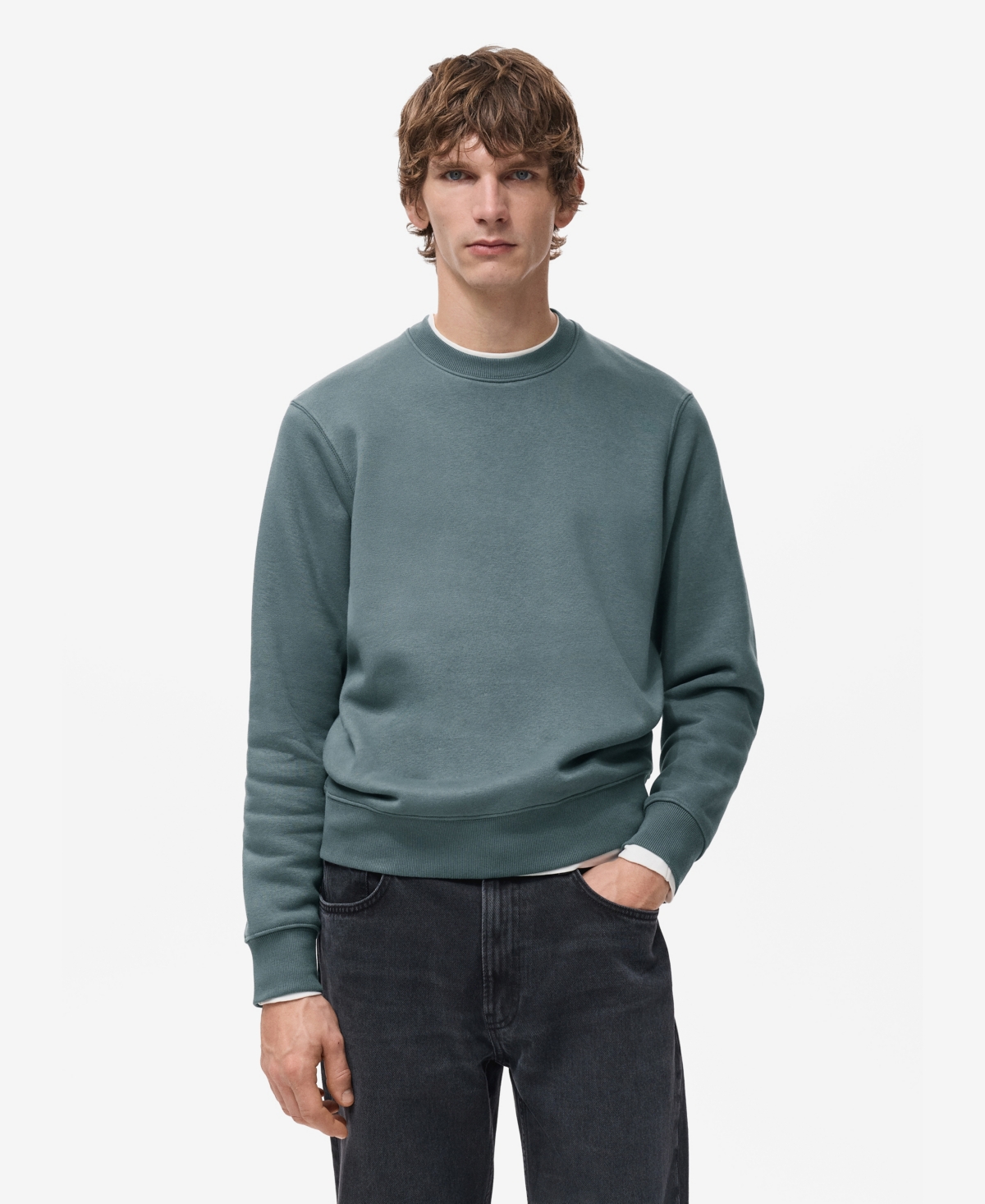 Click here for Mango Mens Regular-Fit Cotton Sweatshirt - Prussia... prices