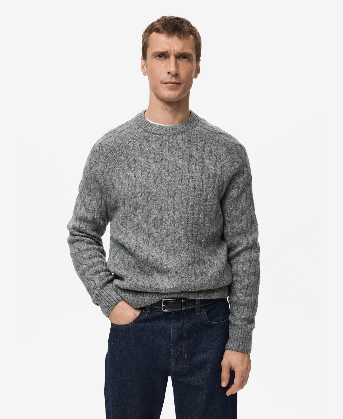 Click here for Mango Mens Cable-Knit Sweater - Gray prices