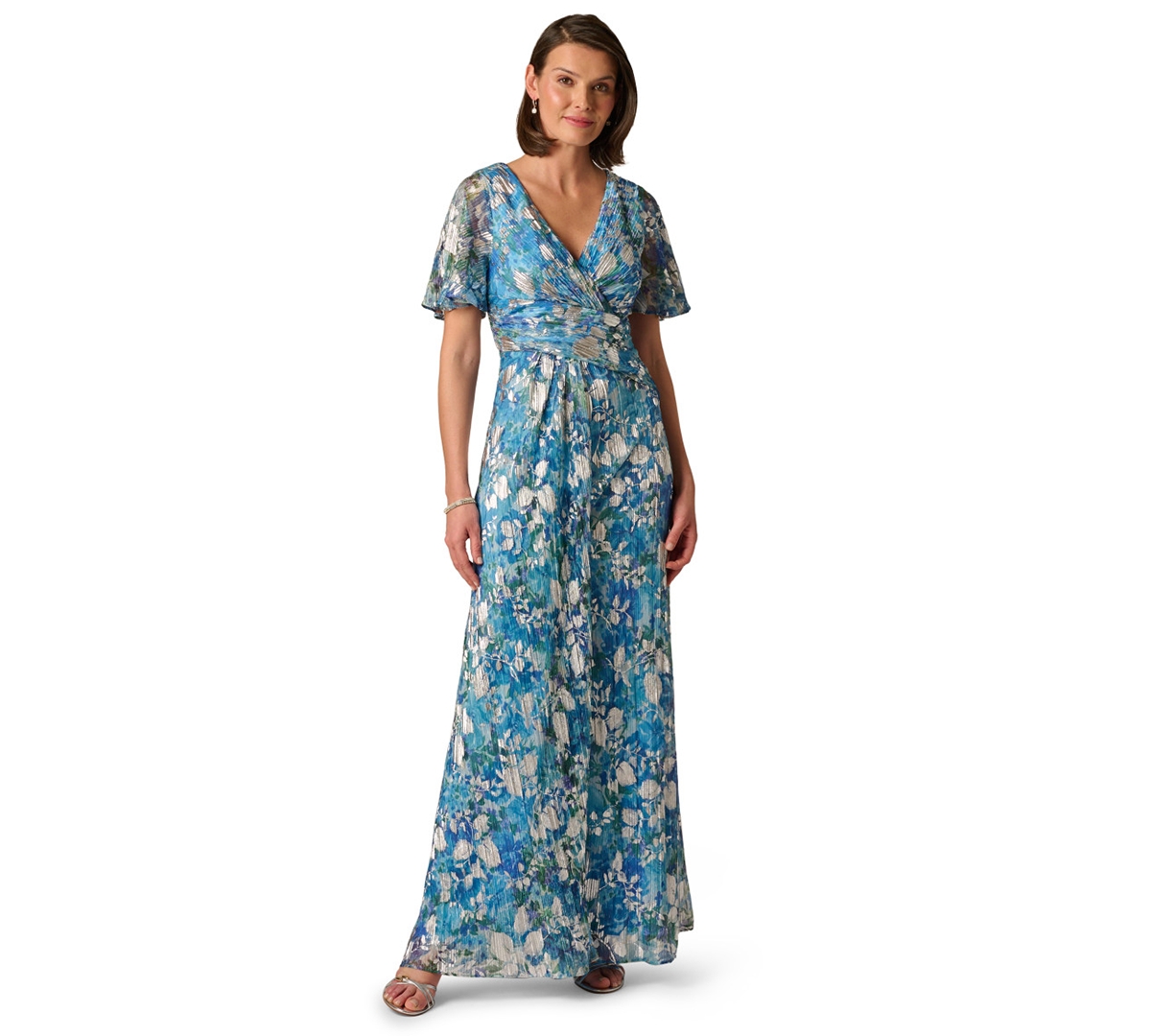 Click here for Adrianna Papell Womens V-Neck Foil Crinkle Ball Go... prices