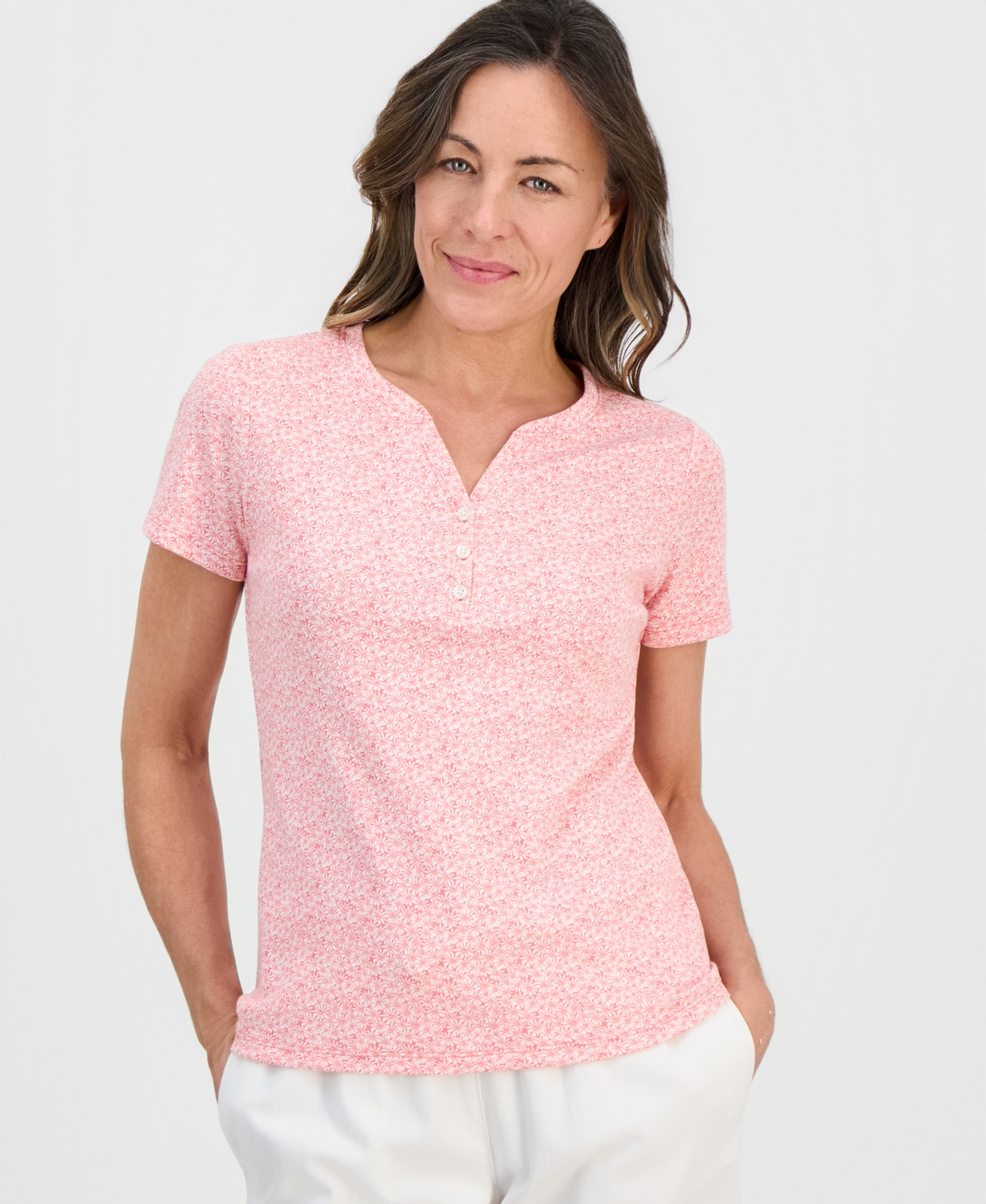 Click here for Style & Co Petite Printed Henley Top  Macys Exclus... prices