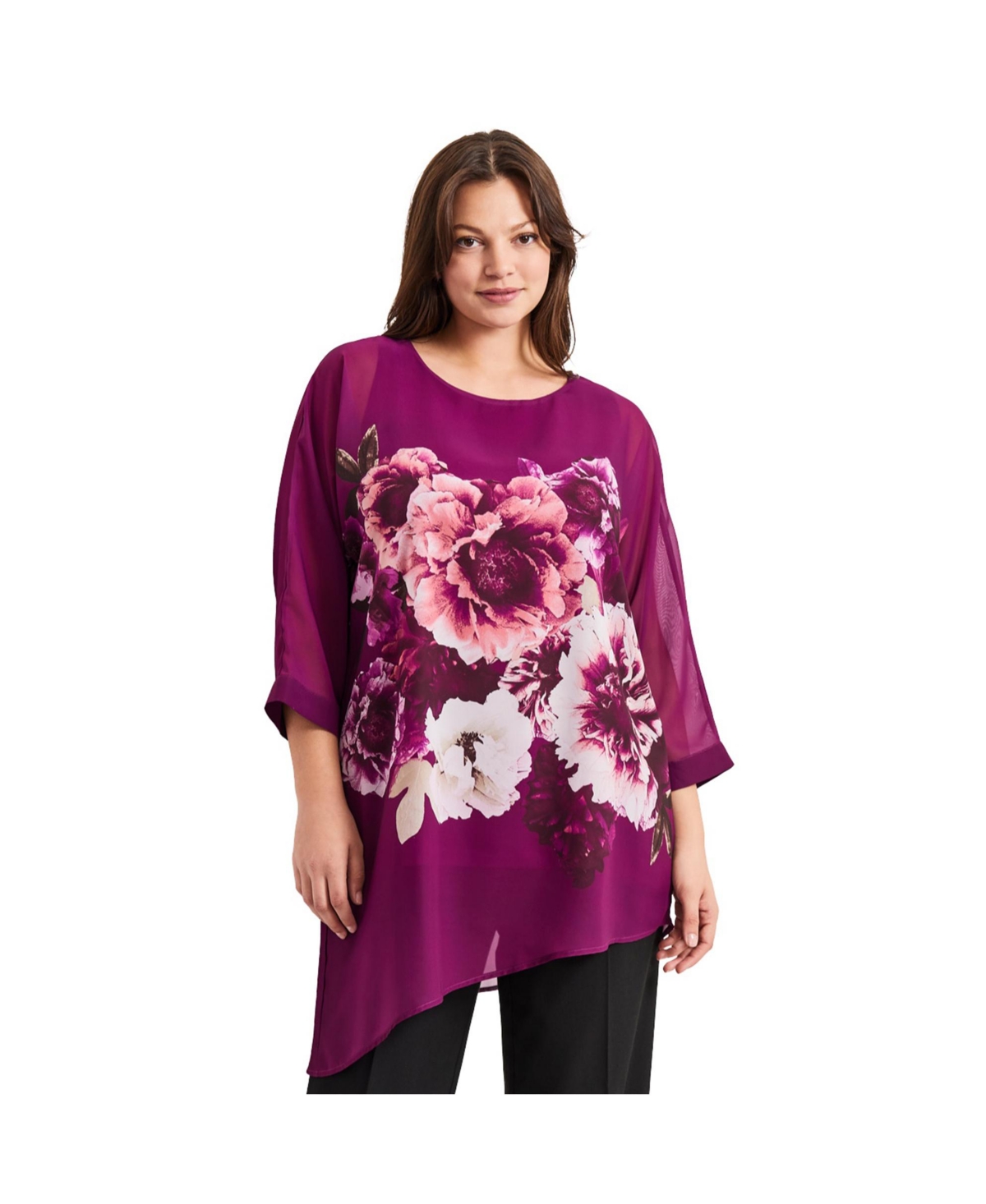 Click here for Avenue Womens Printed Asymmetric Blouse - Pink flo... prices