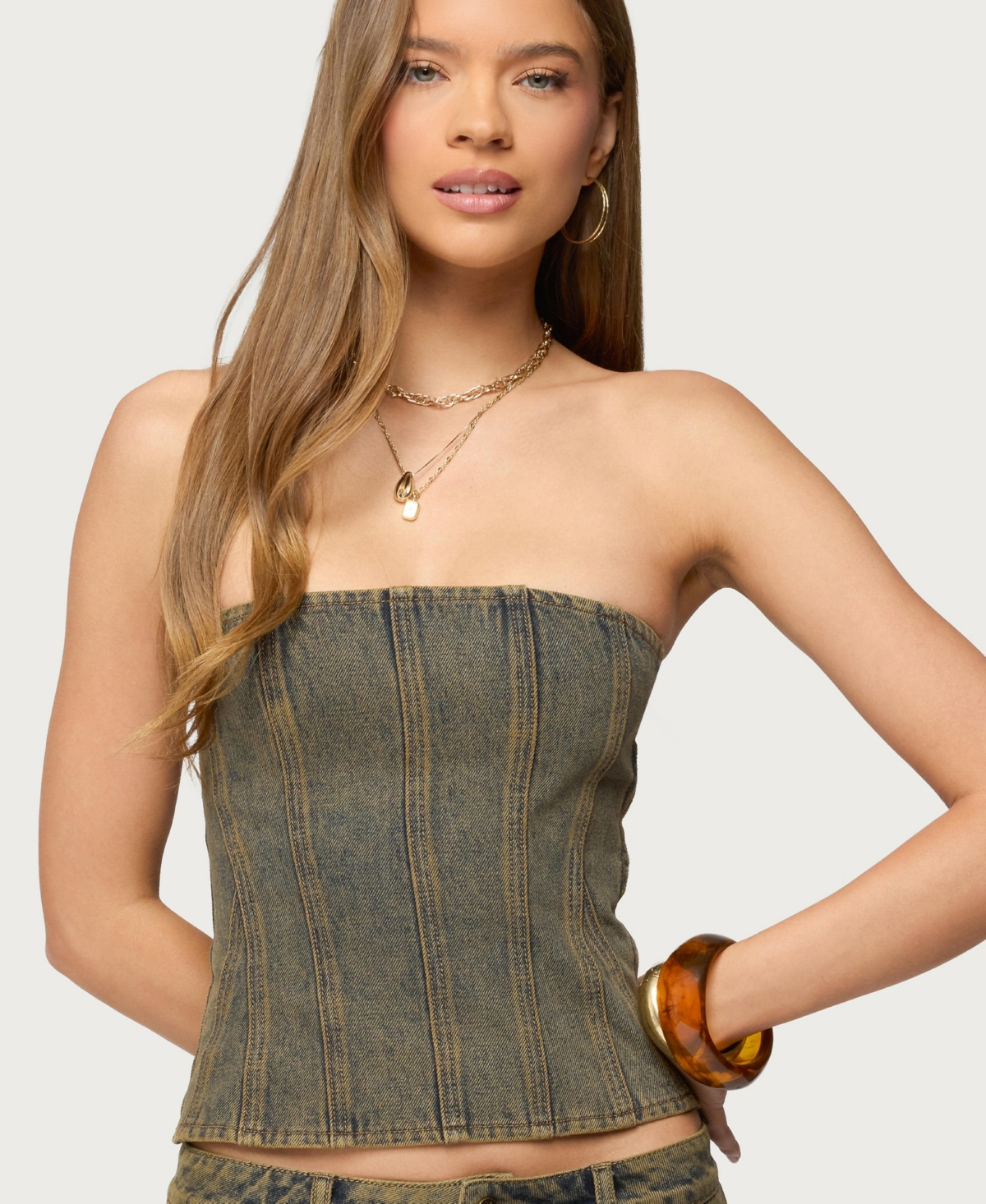 Click here for Edikted Womens Camelia Strapless Denim Corset - Br... prices