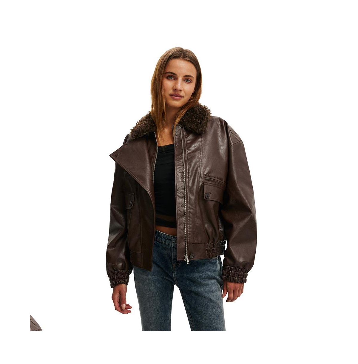 Click here for Cotton On Womens Darcy Faux Leather Bomber - Brown prices
