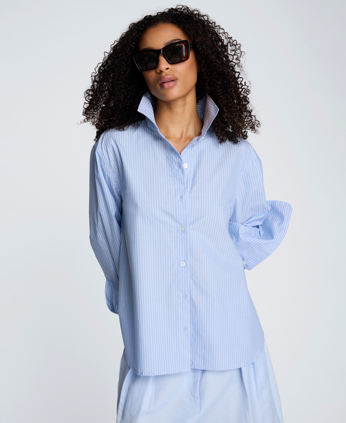 Click here for Kenneth Cole Womens Striped Woven Collared Top - B... prices