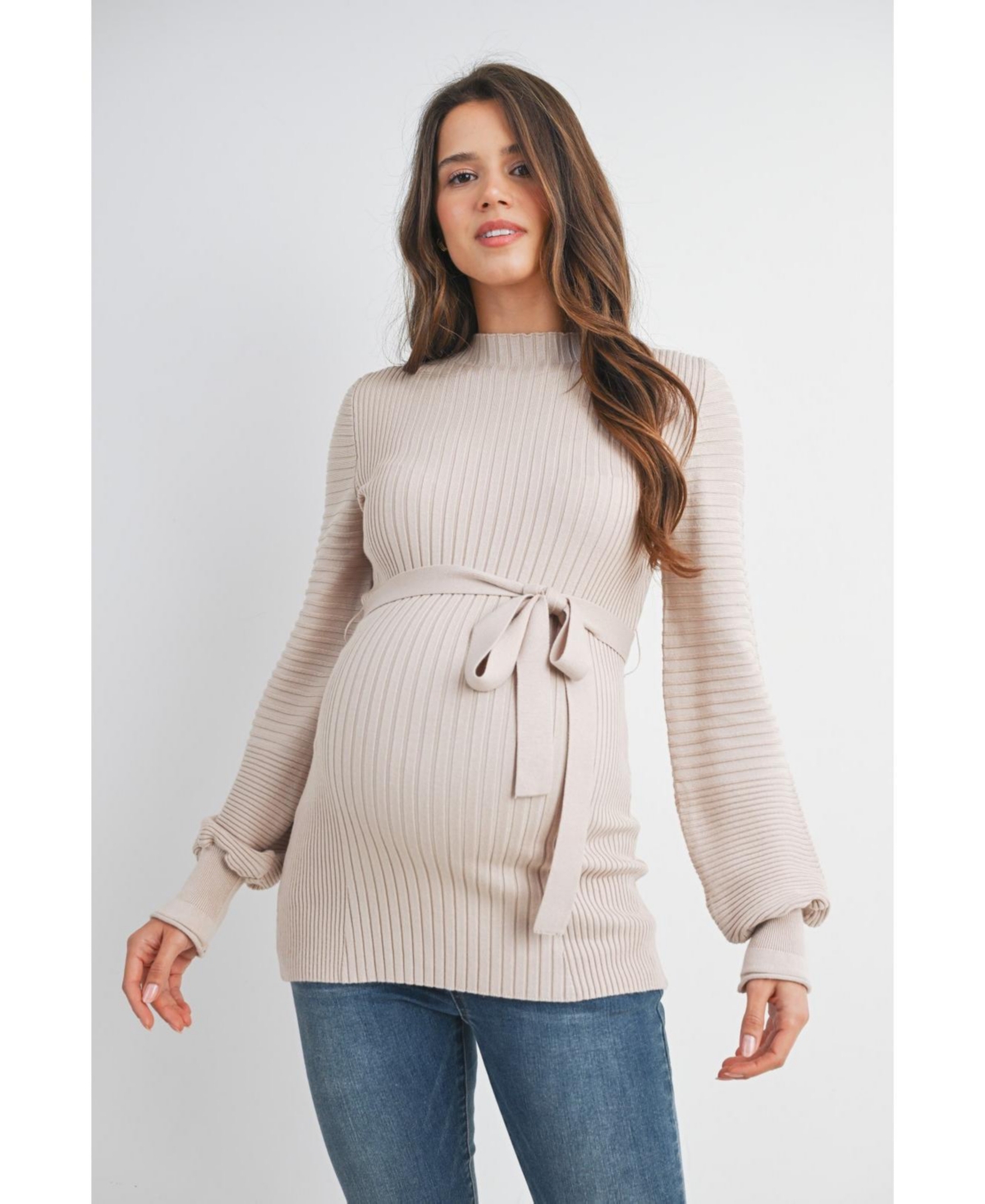 Click here for Hello Miz Maternity Mock Neck Long Sleeve Belted S... prices