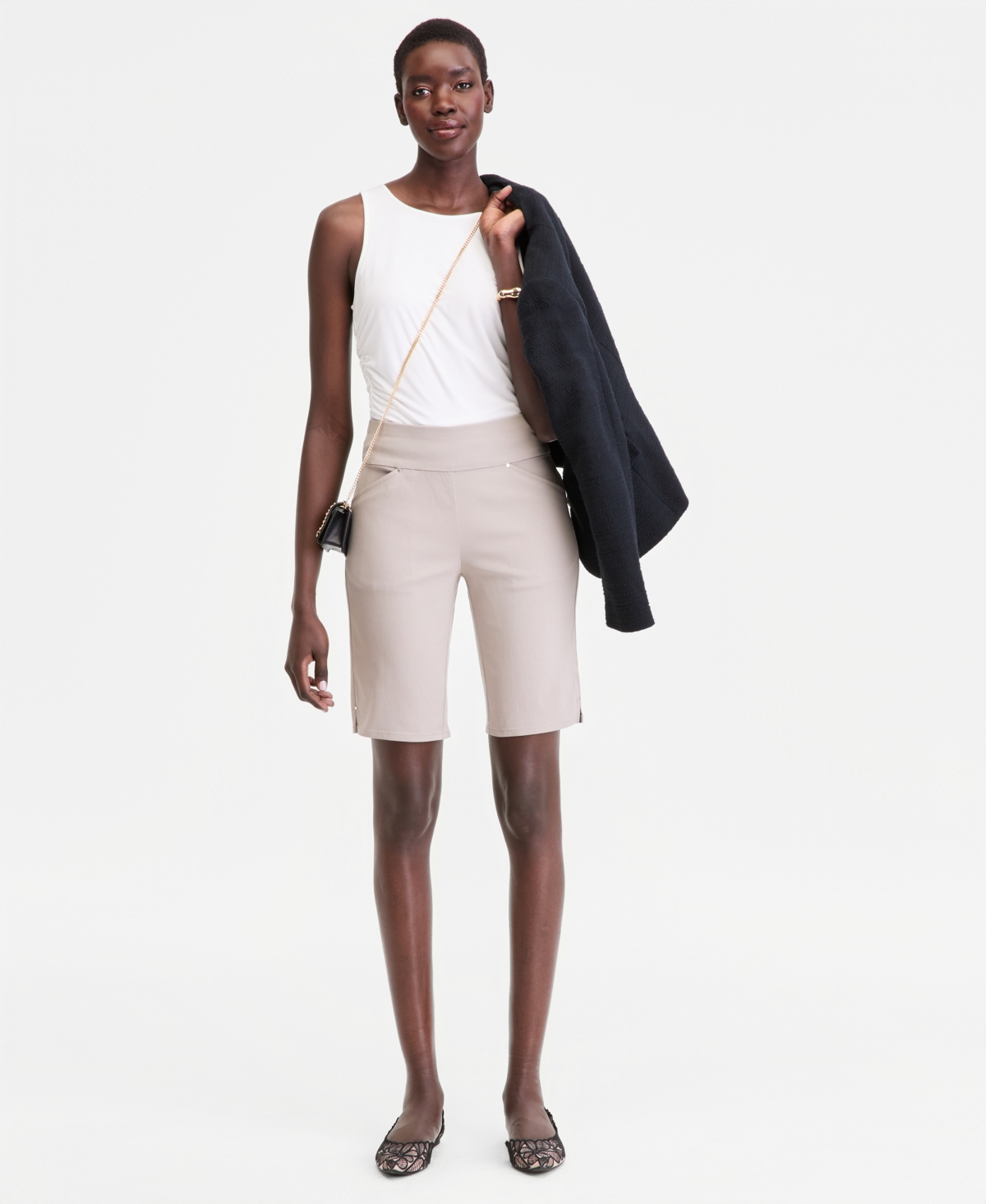 I.n.c. International Concepts Womens Mid Rise Pull-On Bermuda Shorts  Created for Macys - Summer Straw