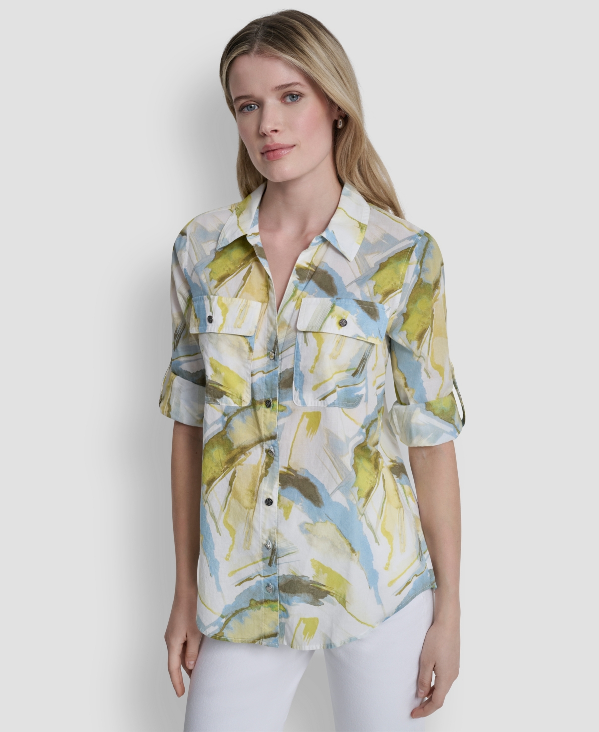 Click here for Dkny Womens Printed Long-Sleeve Shirt - March Wate... prices