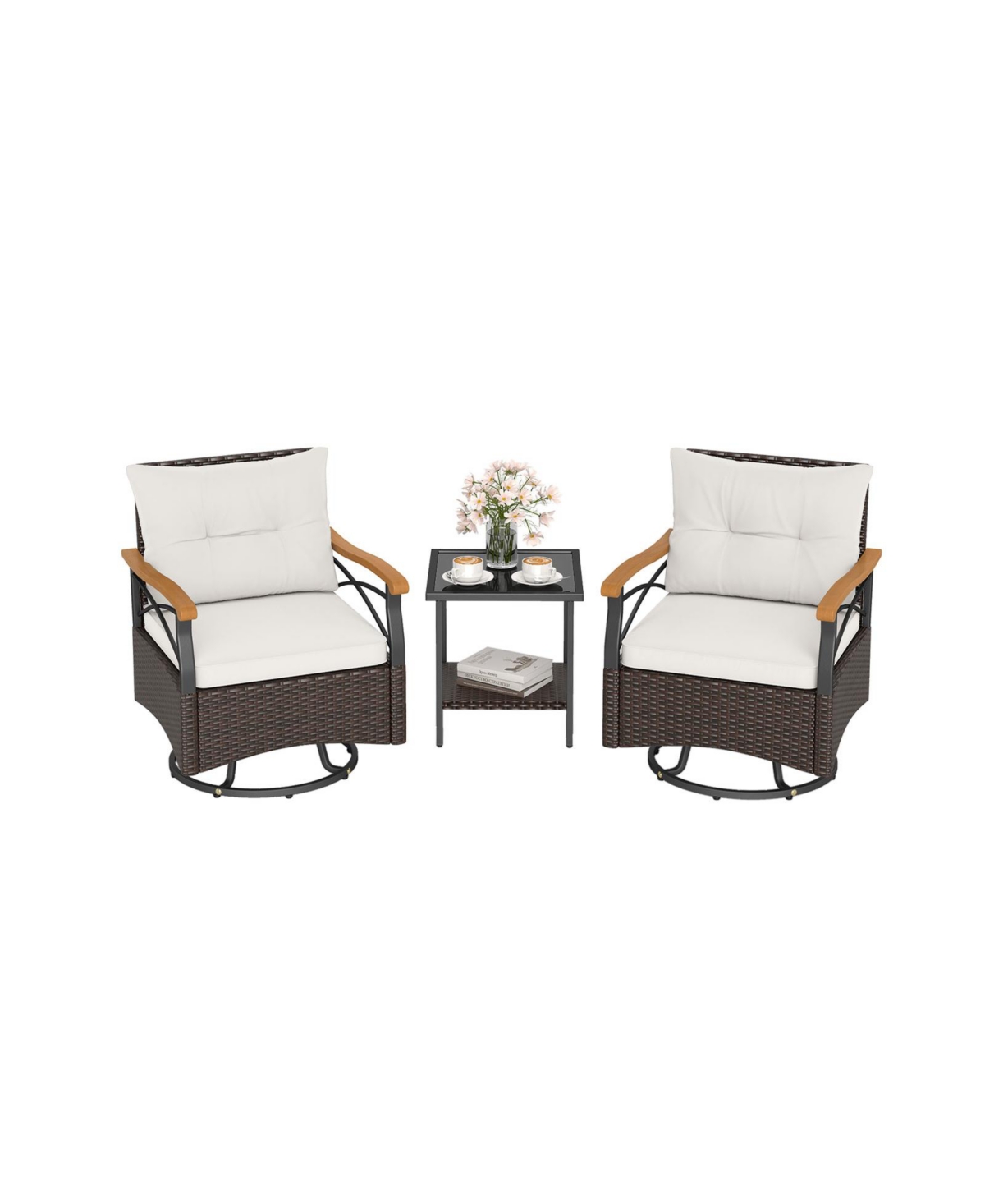 Click here for Slickblue 3-Piece Outdoor Swivel Chair Set with Gl... prices