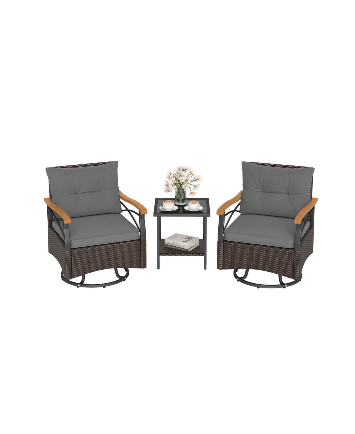 Click here for Slickblue 3-Piece Outdoor Swivel Chair Set with Gl... prices