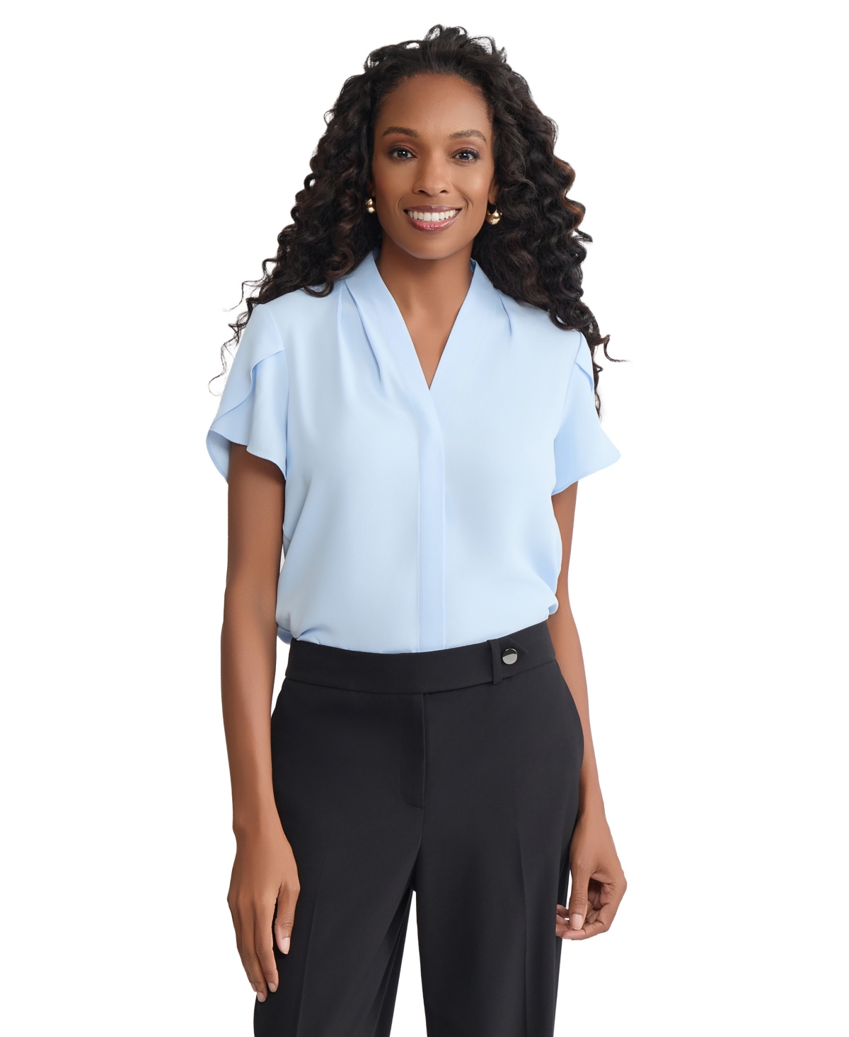 Click here for Jones New York Womens V-Neck Top - Light Oxford prices