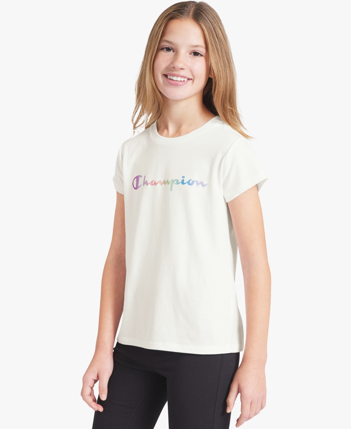 Click here for Champion Girls 7-16 Crewneck Rainbow Logo Graphic... prices