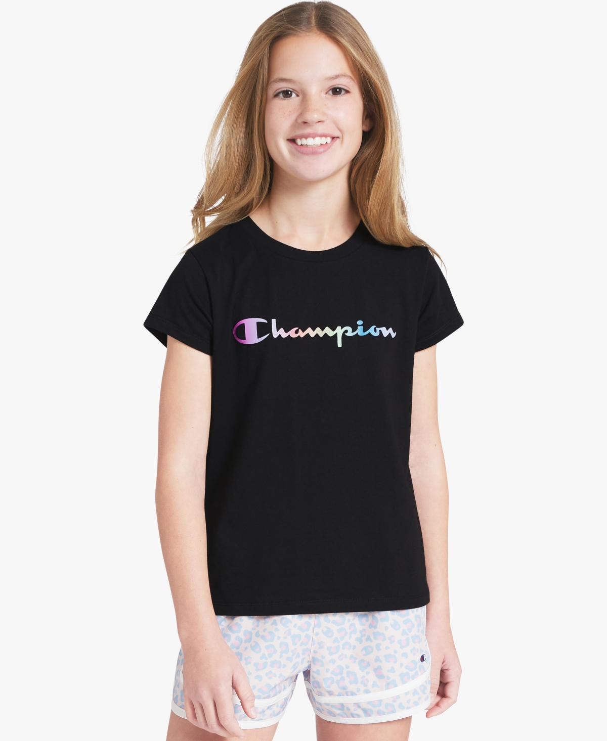 Click here for Champion Girls 7-16 Crewneck Rainbow Logo Graphic... prices