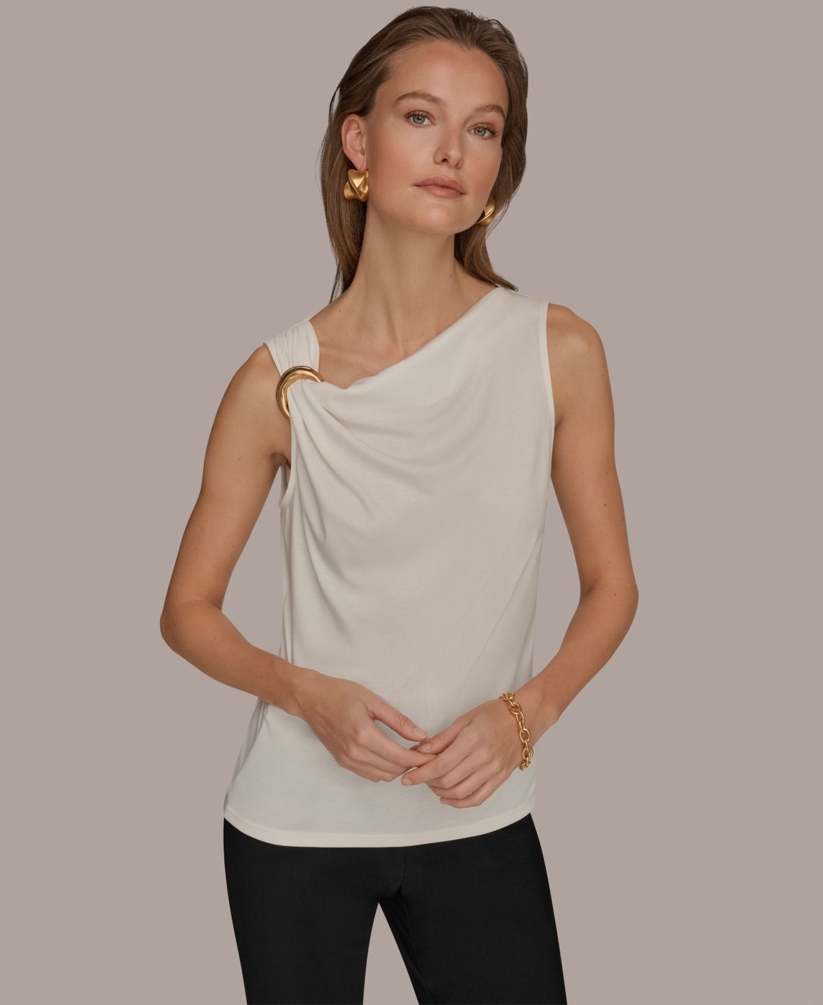 Click here for Donna Karan New York Womens Cowl Neck Top - Cream prices